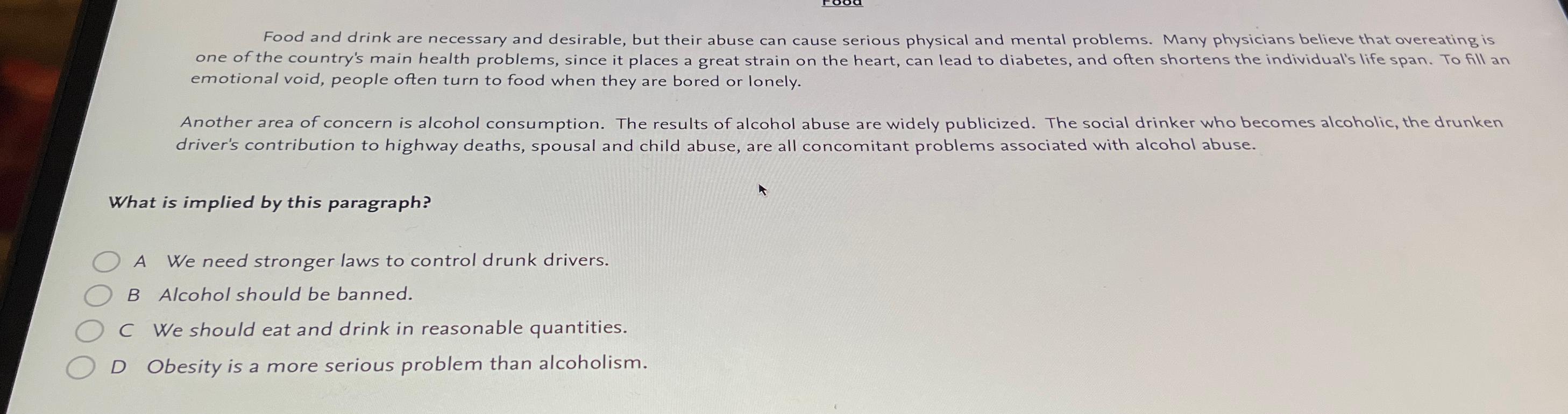 Solved Food and drink are necessary and desirable, but their | Chegg.com