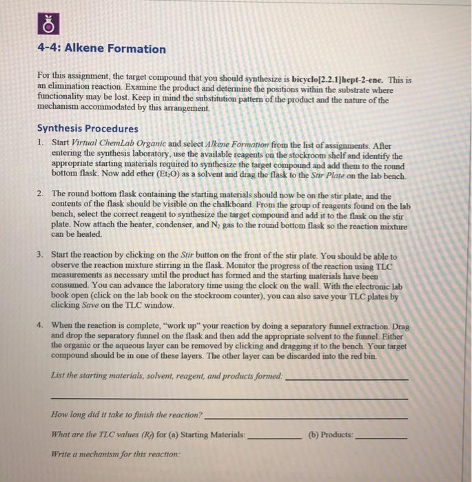 Solved KO 4-4: Alkene Formation For this assignment, the | Chegg.com