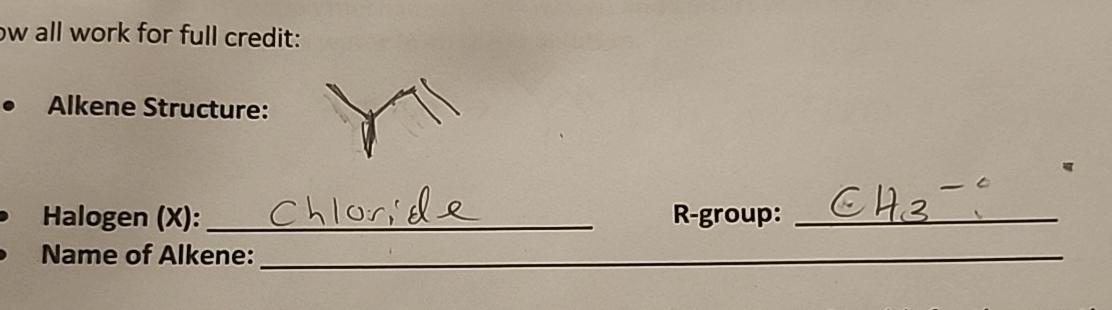 Solved Alkene Structure: shown in the photo below Halogen | Chegg.com