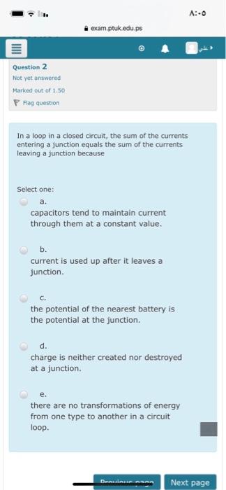 Solved A:- exam.ptuk.edu.ps IIII Question 2 Not yet answered | Chegg.com