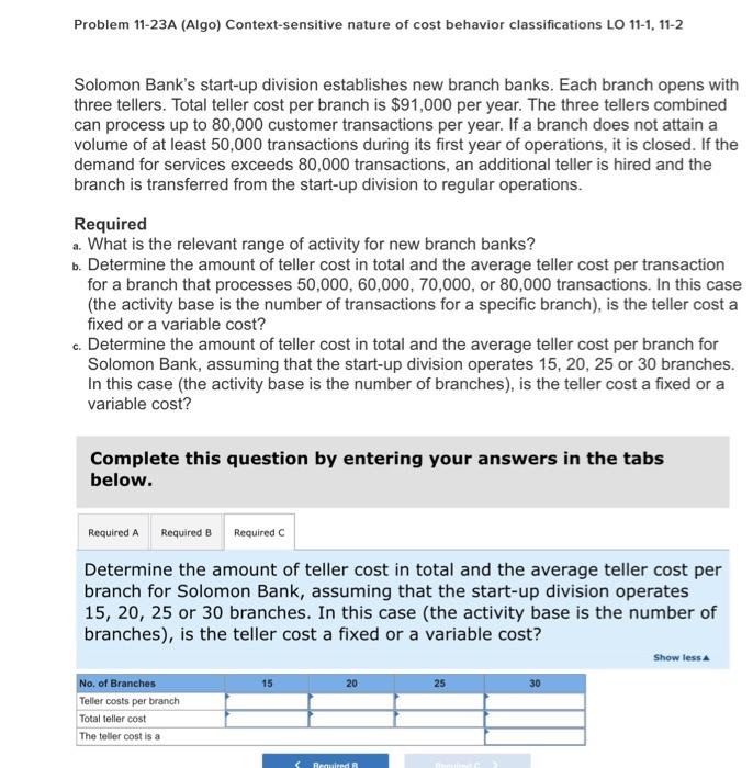 Solved Problem 11-23A (Algo) Context-sensitive nature of | Chegg.com