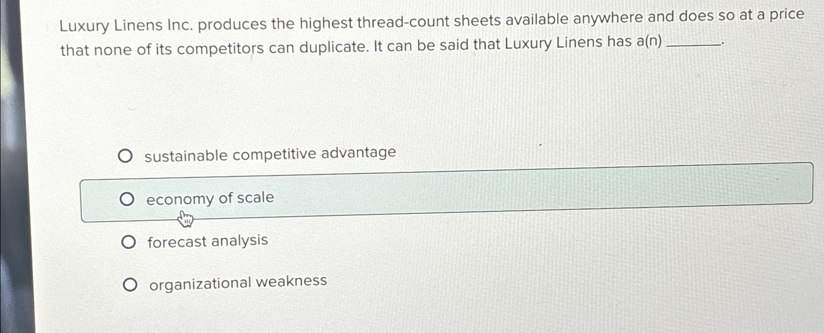 Solved Luxury Linens Inc. produces the highest thread-count | Chegg.com