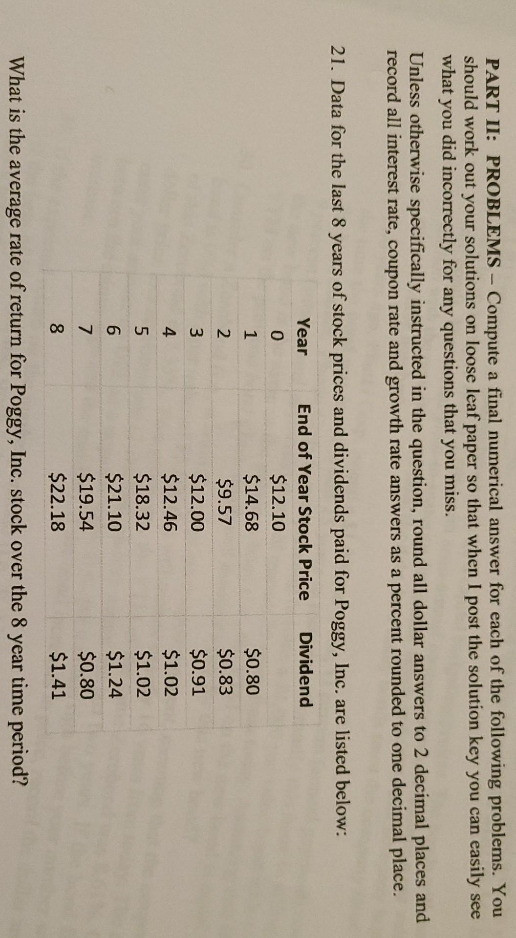 Solved PART II: PROBLEMS - Compute a final numerical answer | Chegg.com