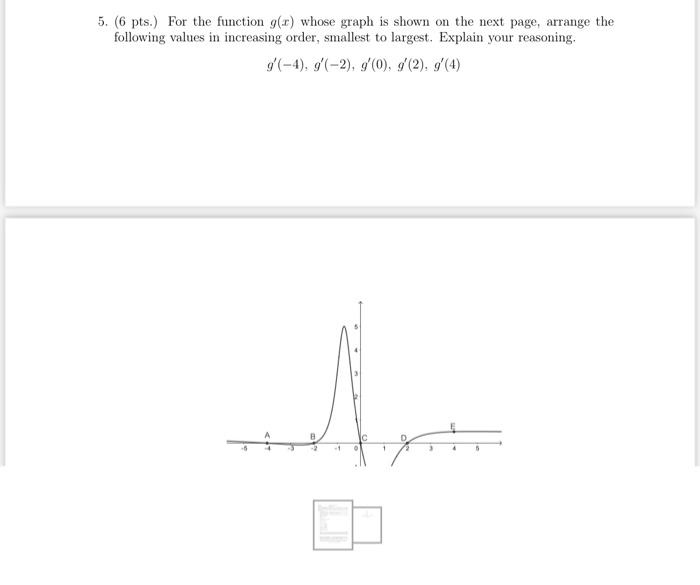 Solved 5. (6 pts.) For the function (r) whose graph is shown | Chegg.com