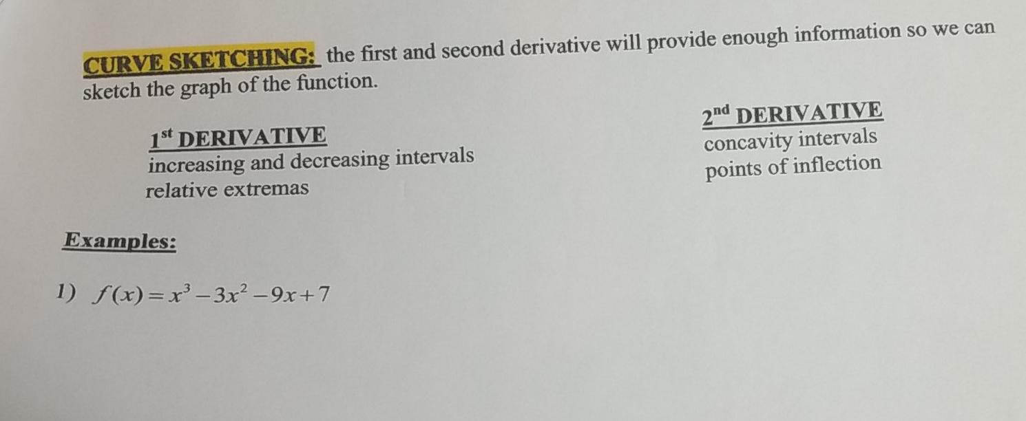 Solved CURVE SKETCHING: the first and second derivative will | Chegg.com