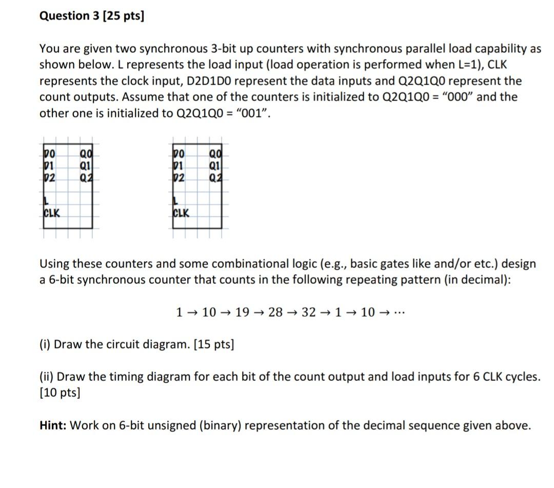 Solved You are given two synchronous 3-bit up counters with | Chegg.com