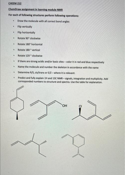 Solved CHEEM 212 ChemDraw assignment in learning module NMR | Chegg.com