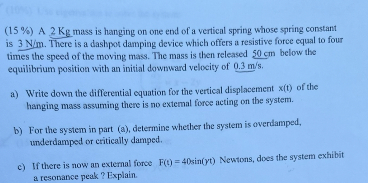 Solved \( (15 \%) \) ﻿A 2 ﻿Kg mass is hanging on one end of | Chegg.com