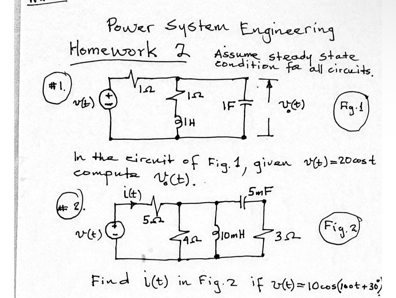 Power System Engineering Homework 2 ﻿Assume steady | Chegg.com