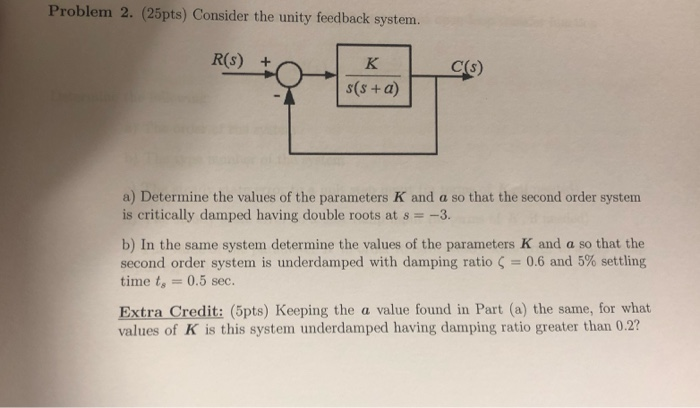 Solved Problem 2. (25pts) Consider the unity feedback | Chegg.com Solved Problem 2. (25pts) Consider the unity feedback | Chegg.com