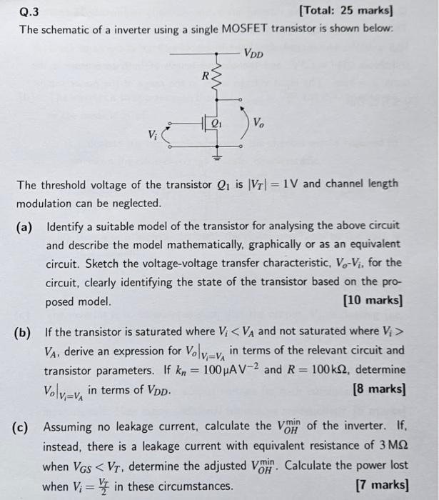 Solved Hi,a) Could you draw the Voltage-Voltage transfer | Chegg.com