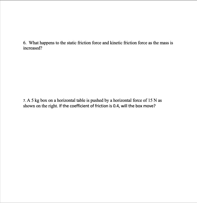 Solved 6. What happens to the static friction force and | Chegg.com