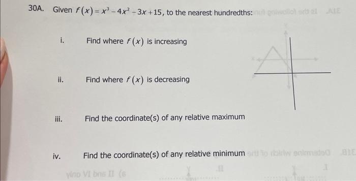 Solved 30A. Given f(x)=x3−4x2−3x+15, to the nearest | Chegg.com