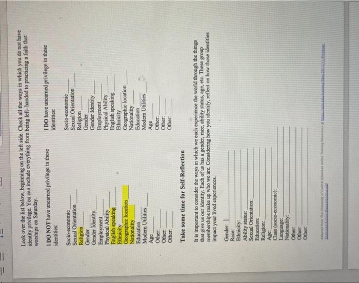 Complete "Privilege Self-Assessment" and consider the | Chegg.com