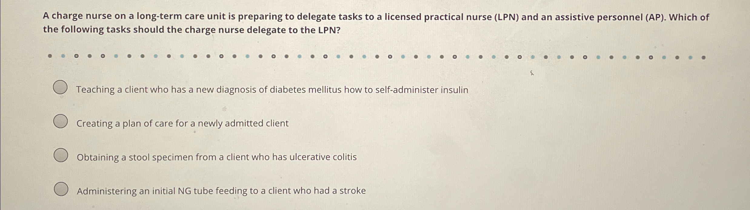Solved A charge nurse on a long-term care unit is preparing | Chegg.com