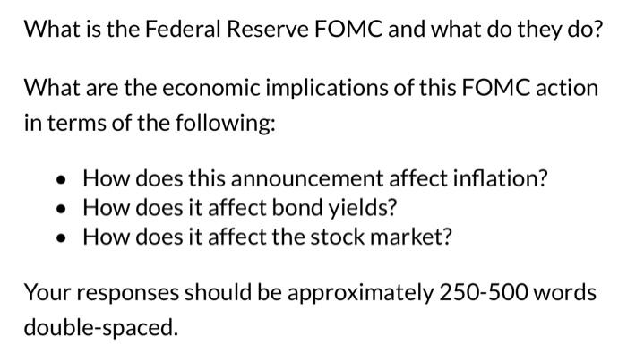 Solved What is the Federal Reserve FOMC and what do they do? | Chegg.com