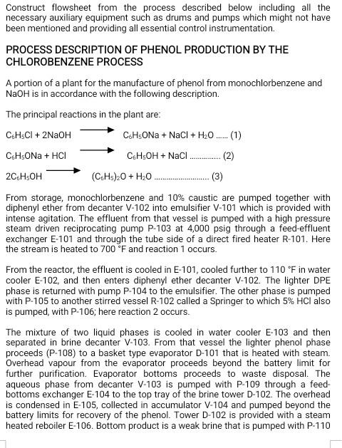 Solved Construct flowsheet from the process described below | Chegg.com