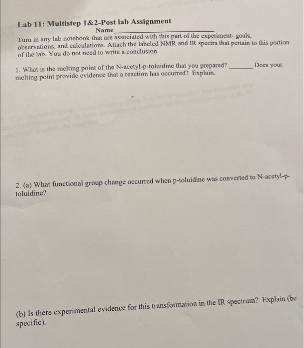 Solved Lab 11: Multistep 1\&2-Post lab Assignment Name Turn | Chegg.com