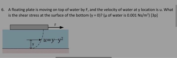 Solved 6. A floating plate is moving on top of water by F, | Chegg.com