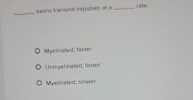 Solved axons transmit impulses at arate.Myelinated; | Chegg.com