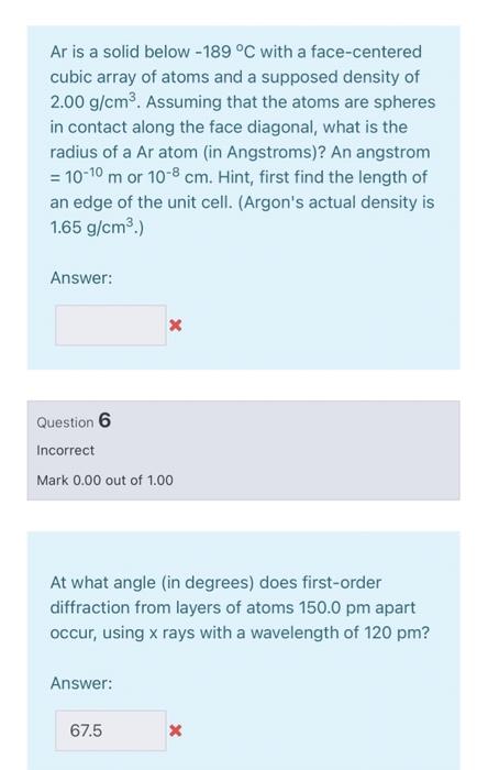 Solved Ar is a solid below -189 °C with a face-centered | Chegg.com