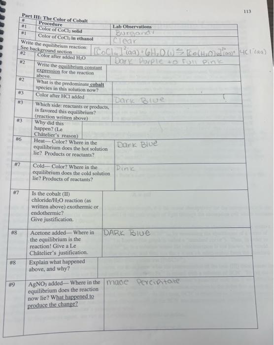 Solved 113 Part III: The Color of Cobals | Chegg.com