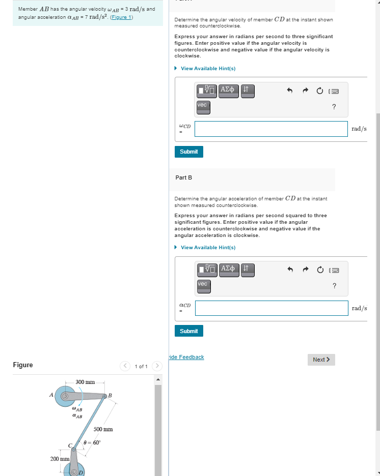 Solved Member AB ﻿has the angular velocity ωAB=3rads | Chegg.com