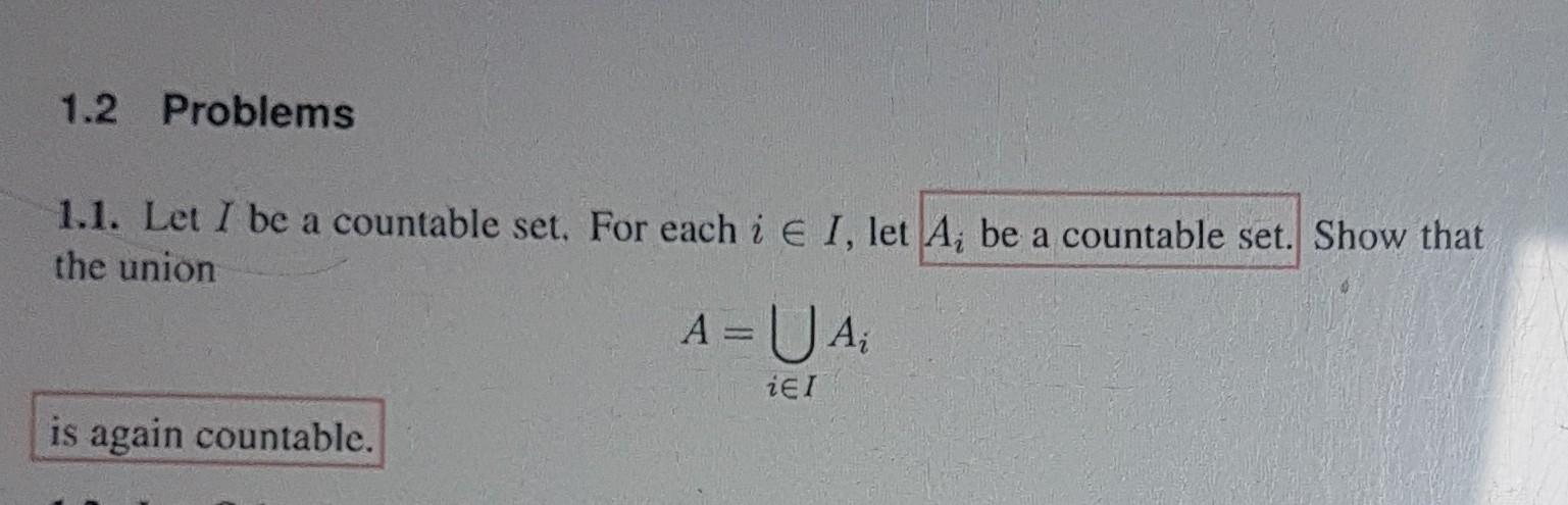 Solved 1.1. Let I be a countable set. For each i∈I, let the | Chegg.com
