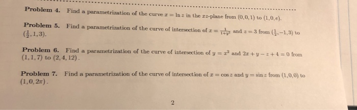 Solved Problem 4. Find a parametrization of the curve In z | Chegg.com
