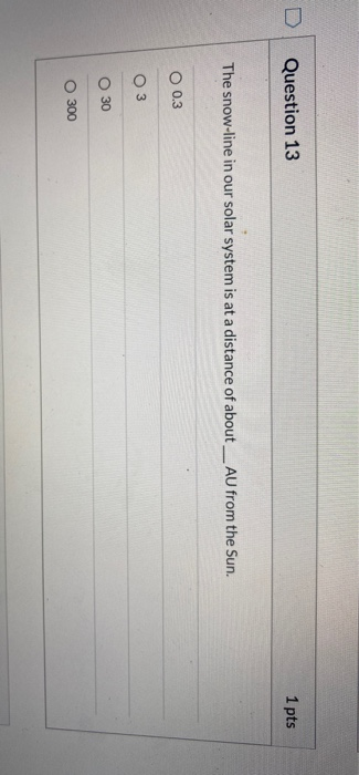 Solved D Question 13 1 pts The snow-line in our solar system | Chegg.com