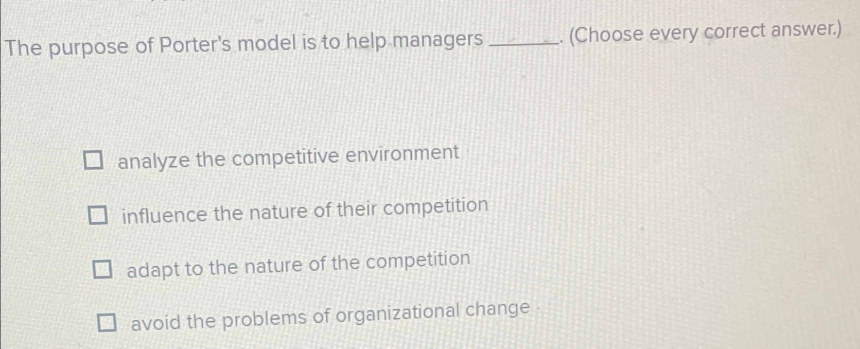 Solved The purpose of Porter's model is to help | Chegg.com