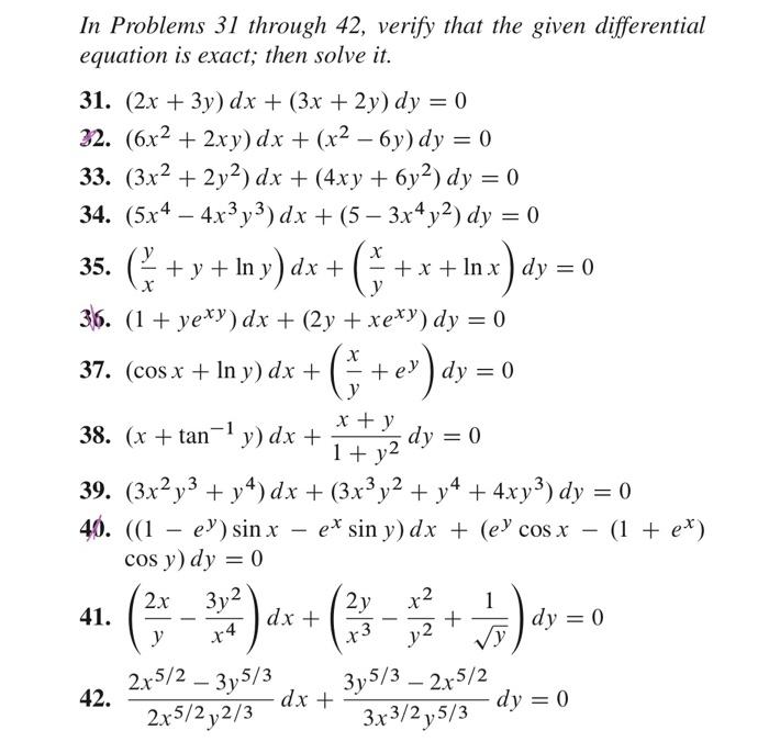 Solved In Problems 31 through 42, verify that the given | Chegg.com
