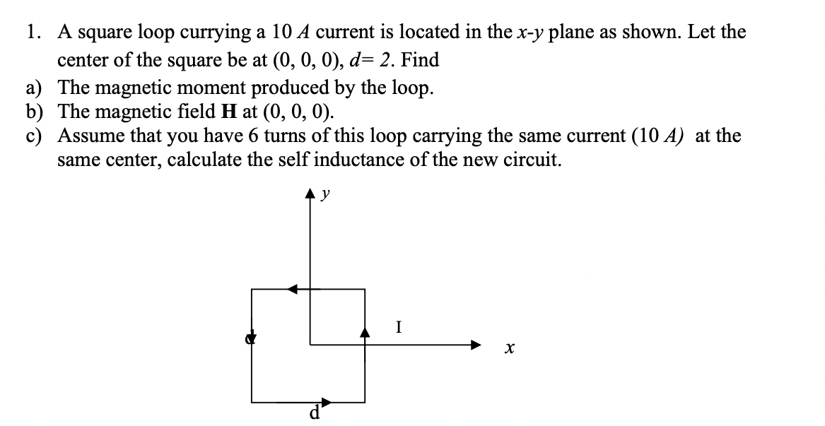 Solved A square loop currying a 10A current is ﻿located in | Chegg.com