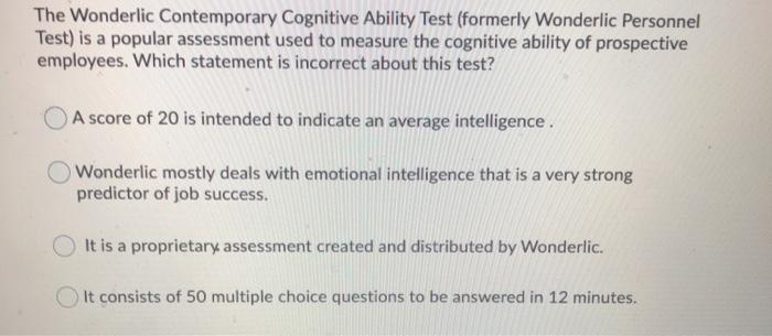 Solved The Wonderlic Contemporary Cognitive Ability Test | Chegg.com