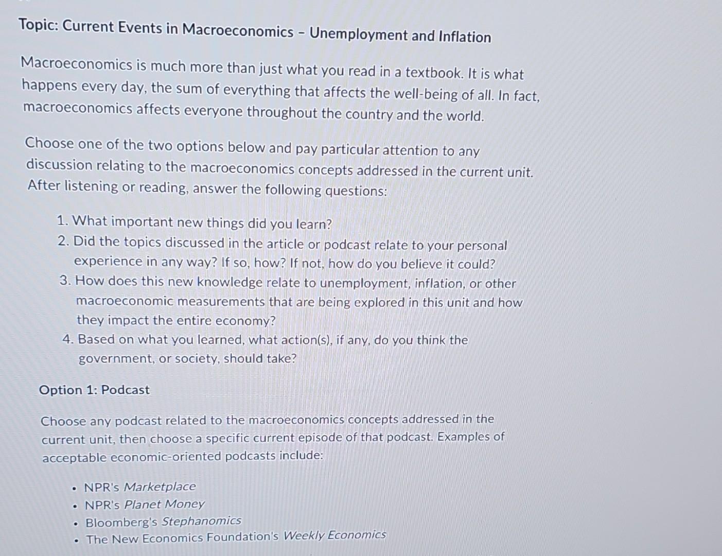 Solved Topic: Current Events in Macroeconomics - | Chegg.com