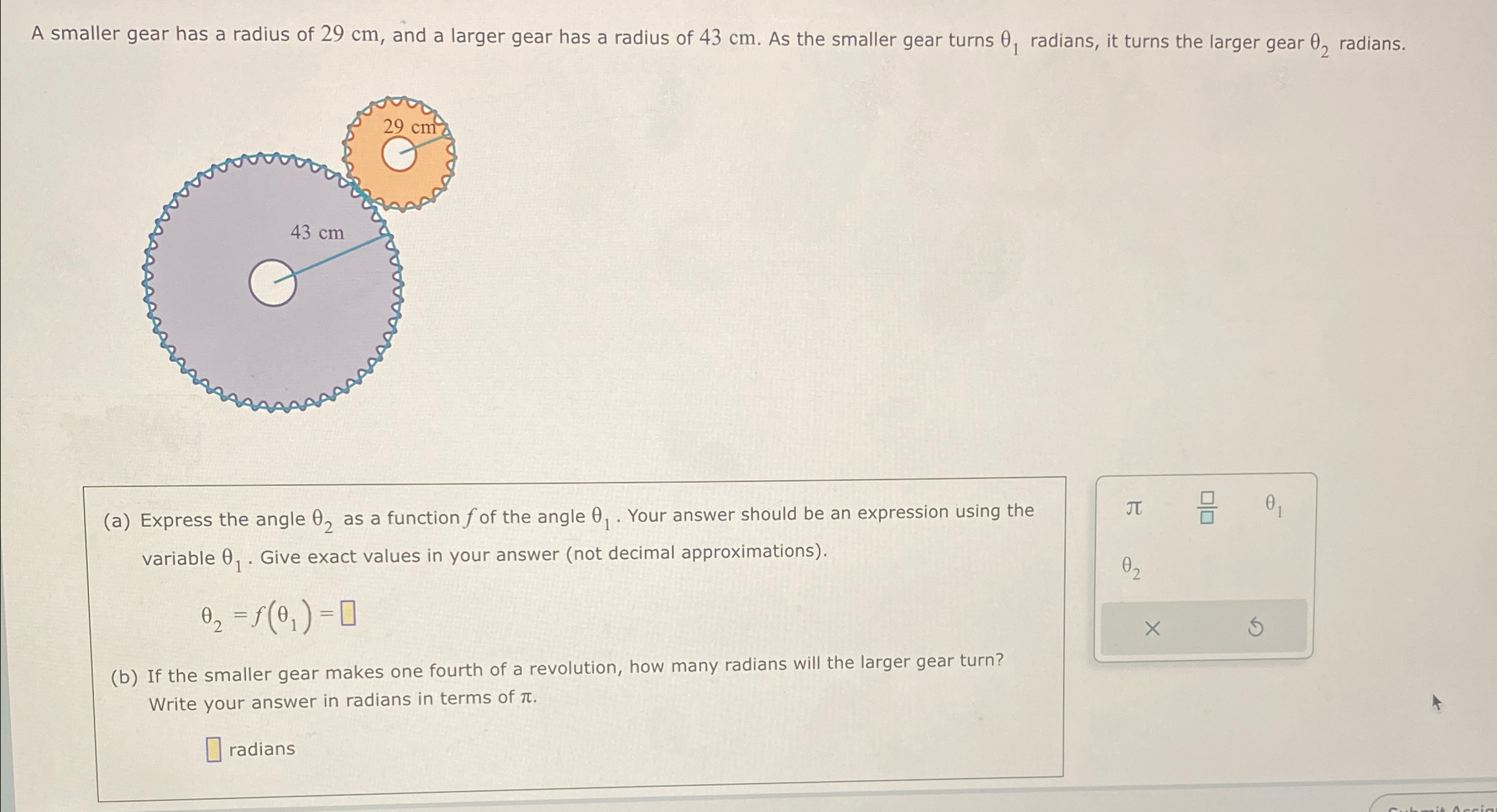 Solved A smaller gear has a radius of 29cm, ﻿and a larger | Chegg.com