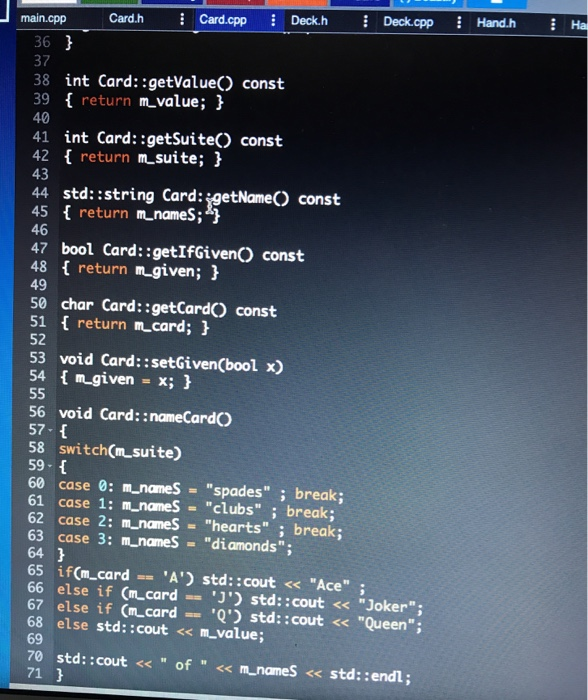 Card.h I Hand.cpp Play Card.cpp Deckh 1 Deck.cpp | Chegg.com