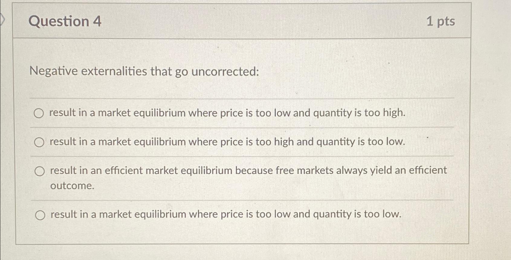 Solved Question 41ptsNegative externalities that go | Chegg.com
