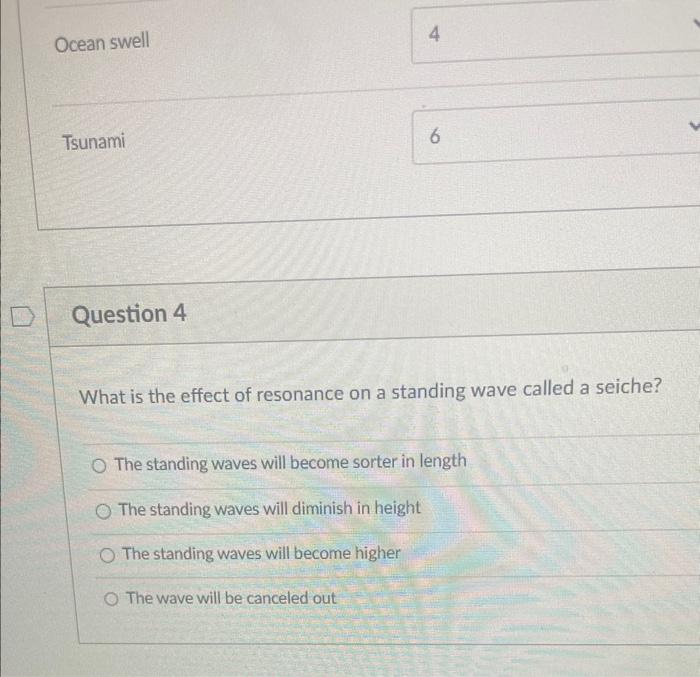 Solved Ocean swell Tsunami Question 4 What is the effect of | Chegg.com