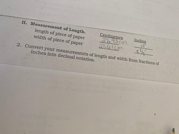 Solved II. Measurement of Length. length of piece of paper | Chegg.com