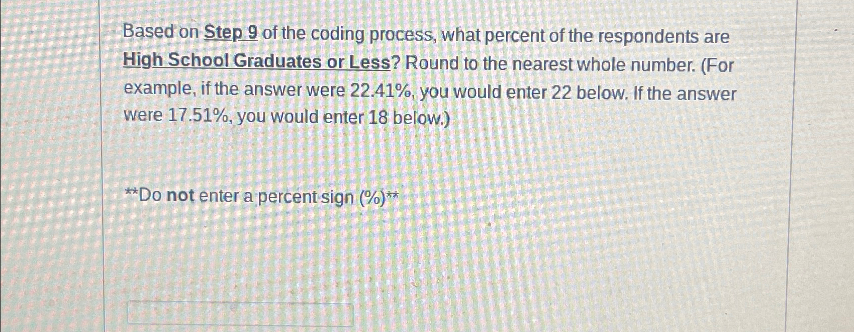 Solved Based on Step 9 ﻿of the coding process, what percent | Chegg.com