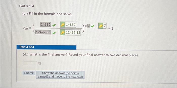 Solved Part 3 of 4 (c.) Fill in the formula and solve. reff | Chegg.com