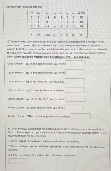 Solved Consider the following tableau: | Chegg.com