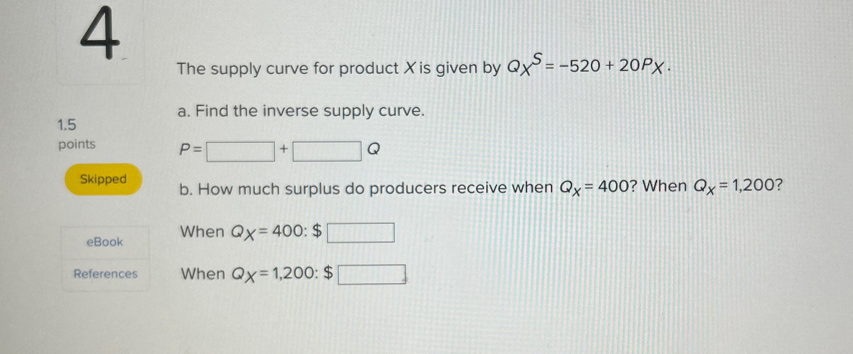 Solved The supply curve for product x ﻿is given by | Chegg.com