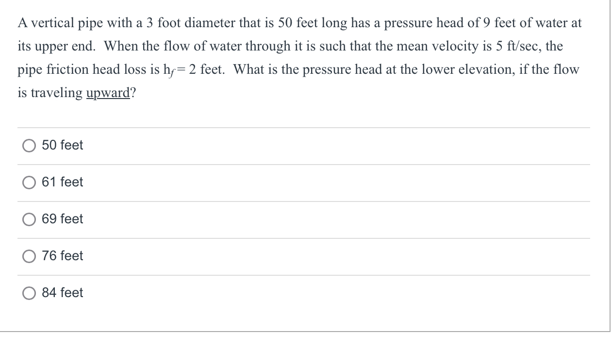 Solved A vertical pipe with a 3 ﻿foot diameter that is 50 | Chegg.com