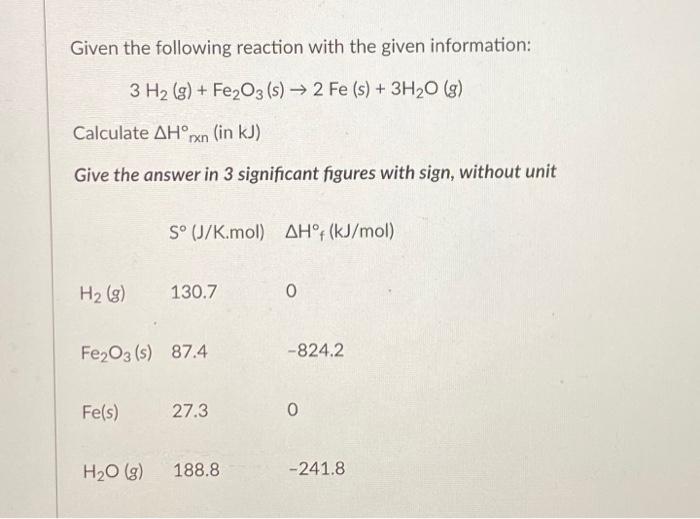Solved Given the following reaction with the given | Chegg.com