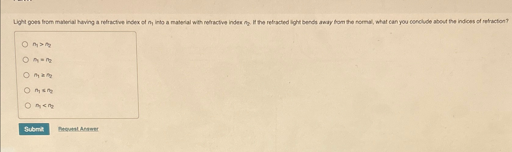 Solved Light goes from material having a refractive index of | Chegg.com