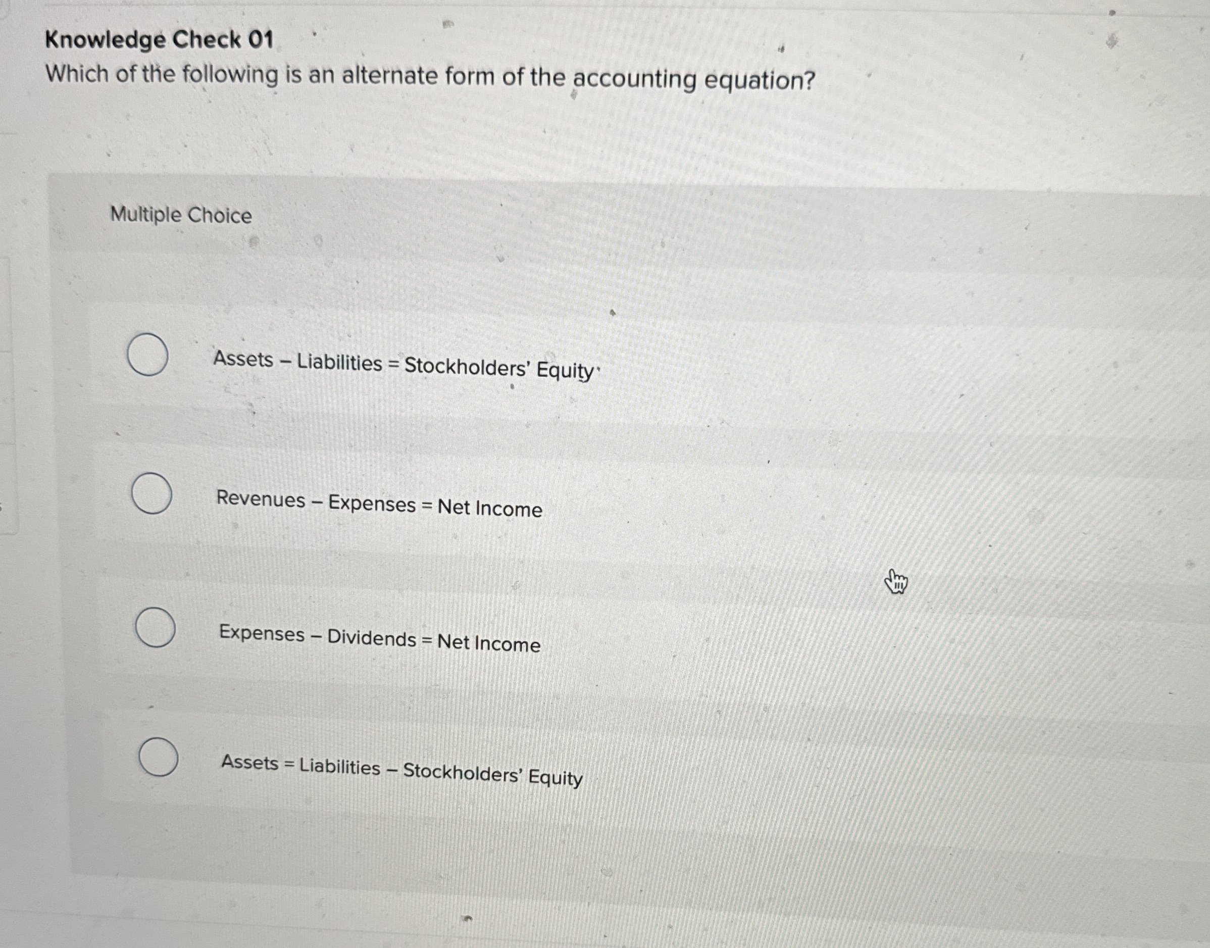 Solved Knowledge Check 01Which of the following is an | Chegg.com