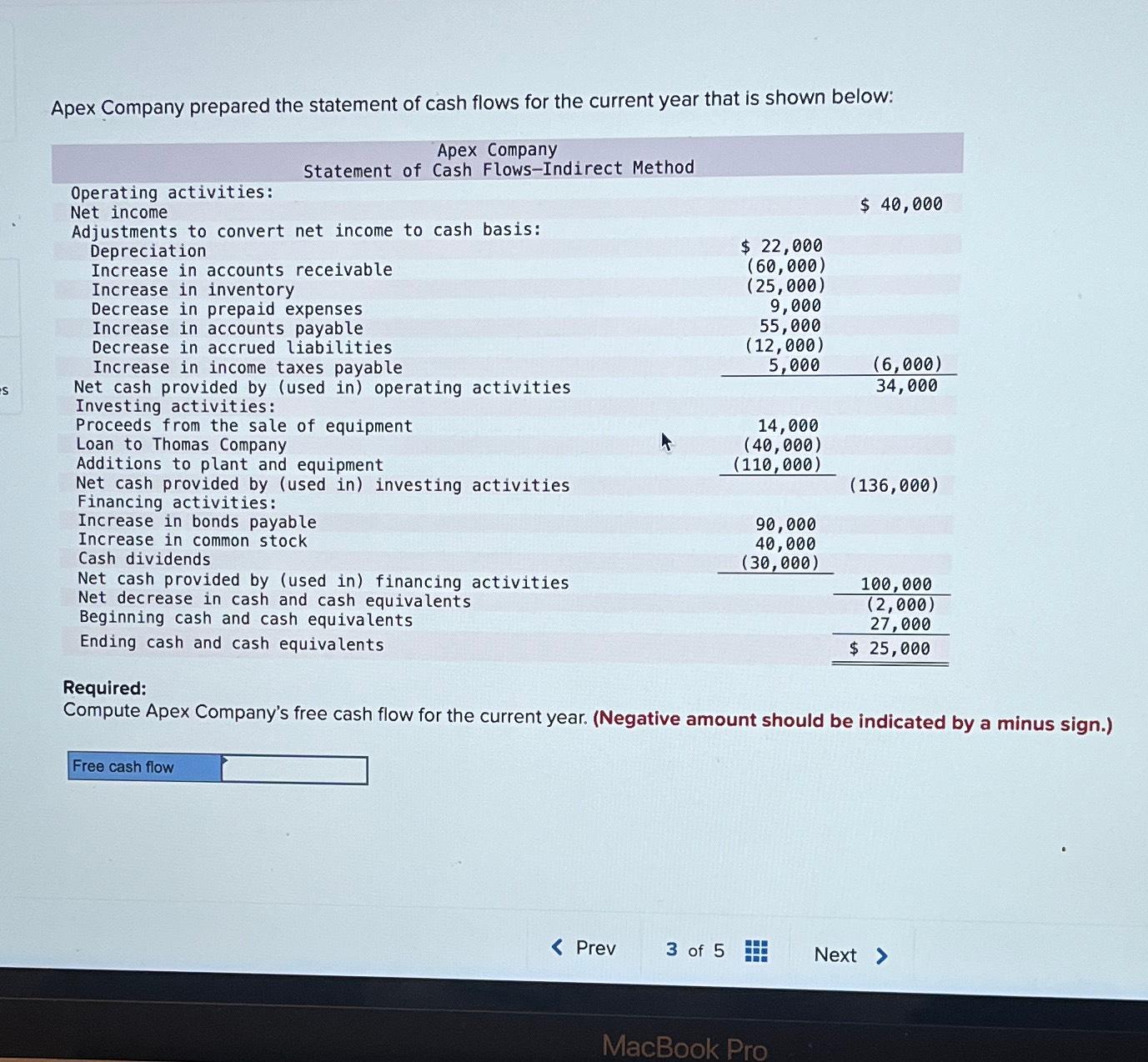 Solved Apex Company prepared the statement of cash flows for | Chegg.com
