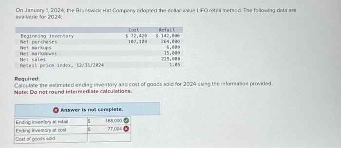 Solved On January 1, 2024, the Brunswick Hat Company adopted | Chegg.com